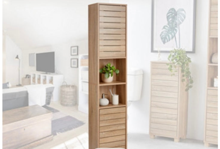 VonHaus Tall Bathroom Cabinet Oak Wood Effect Bathroom Tallboy Unit S562